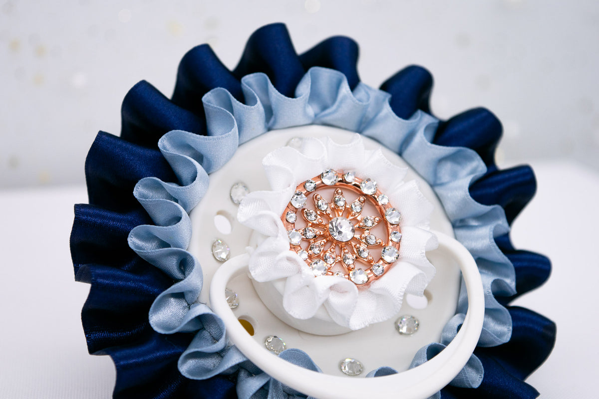 BYD French Blue, Navy and White Frill ~ RG Luxury Adult Pacifier